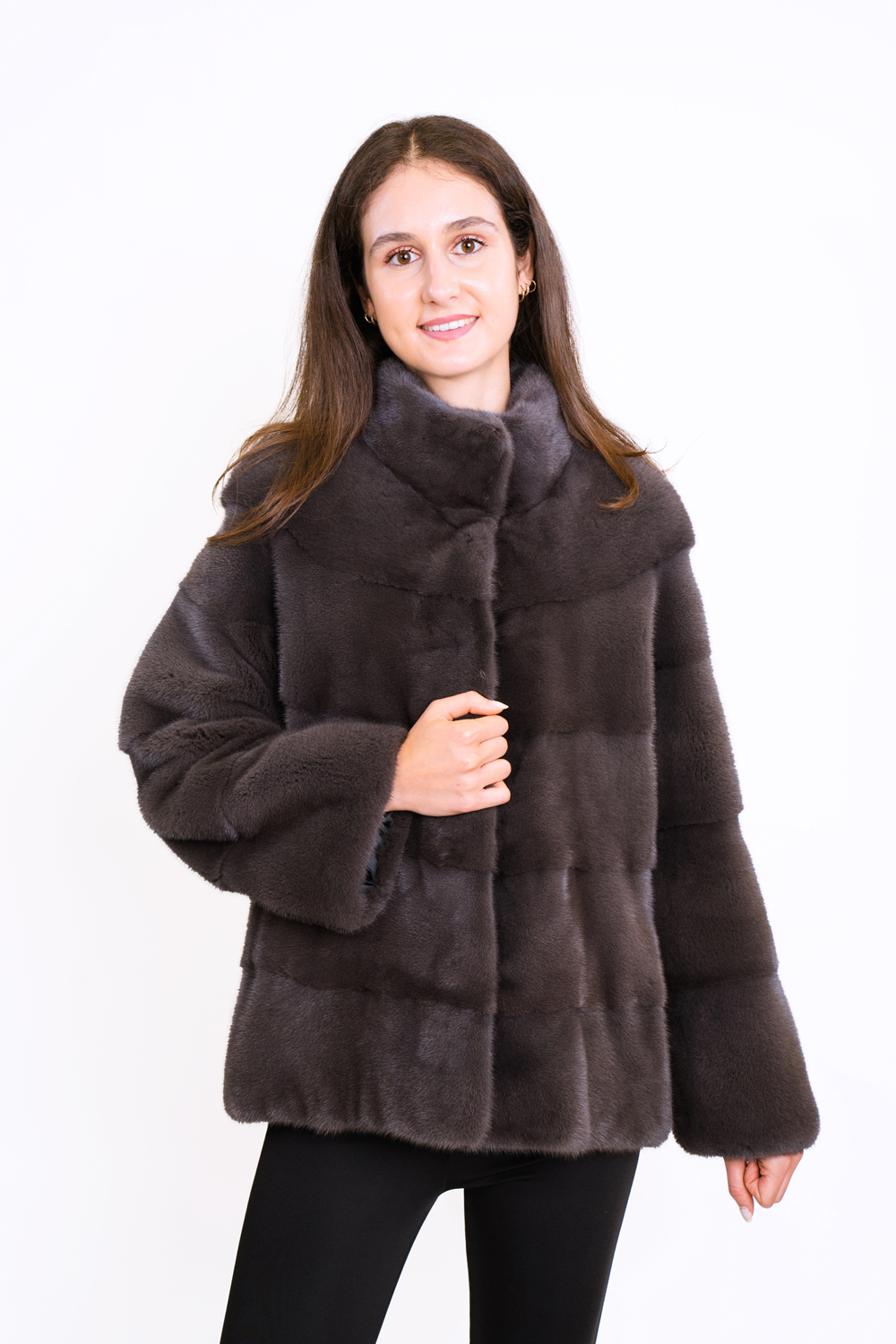 Haină din blană naturală de vizon - Dark Grey - MIRAL FASHION