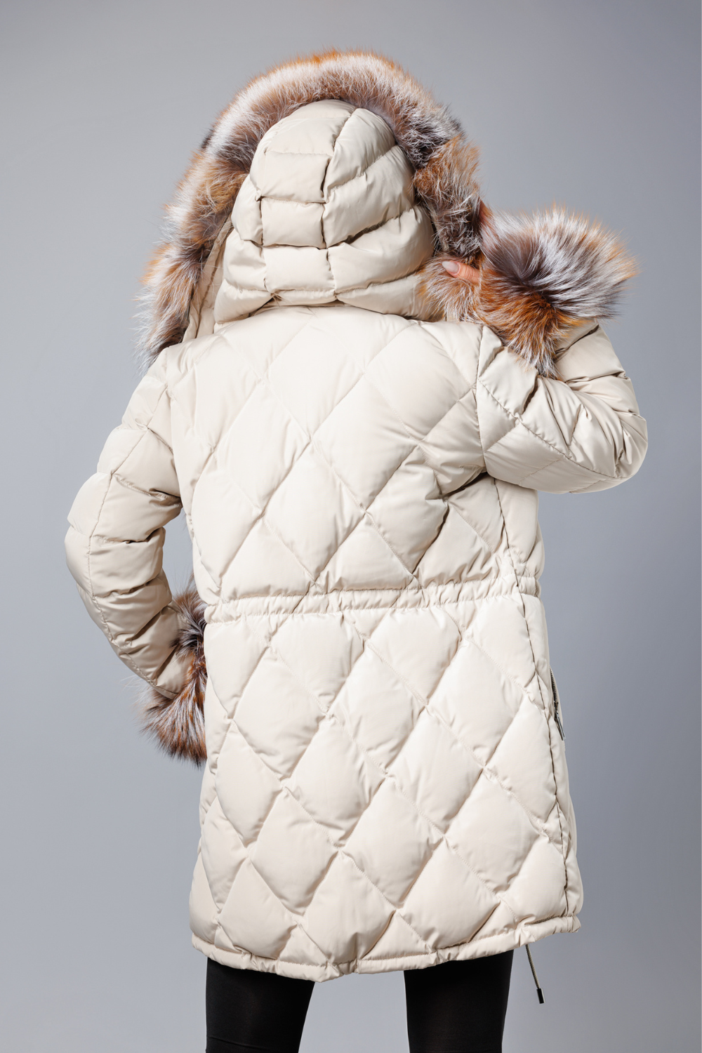 Geacă PARKA Crem, impermeabilă, cu guler din blană naturală de vulpe ...